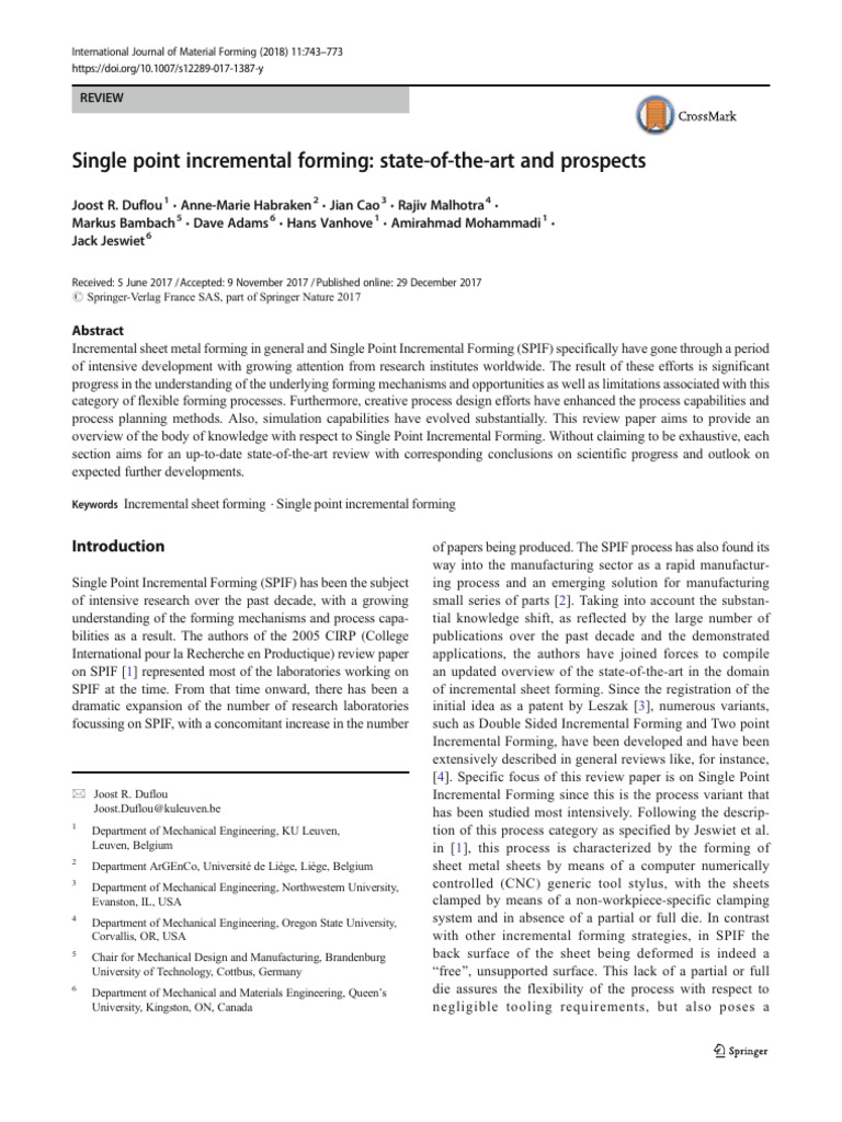 Single Point Incremental Forming: State-Of-The-Art and Prospects | PDF ...