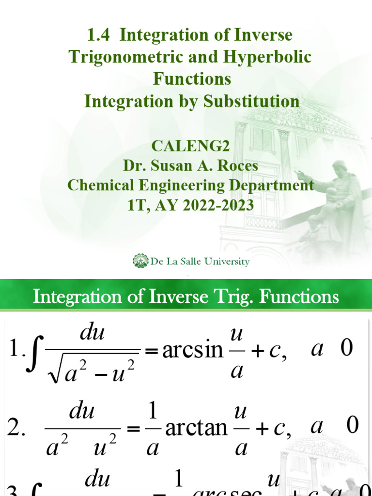 I.4 Integration of Inverse Trig. and Hyperbolic Functions, by Substitution | PDF | Trigonometric ...