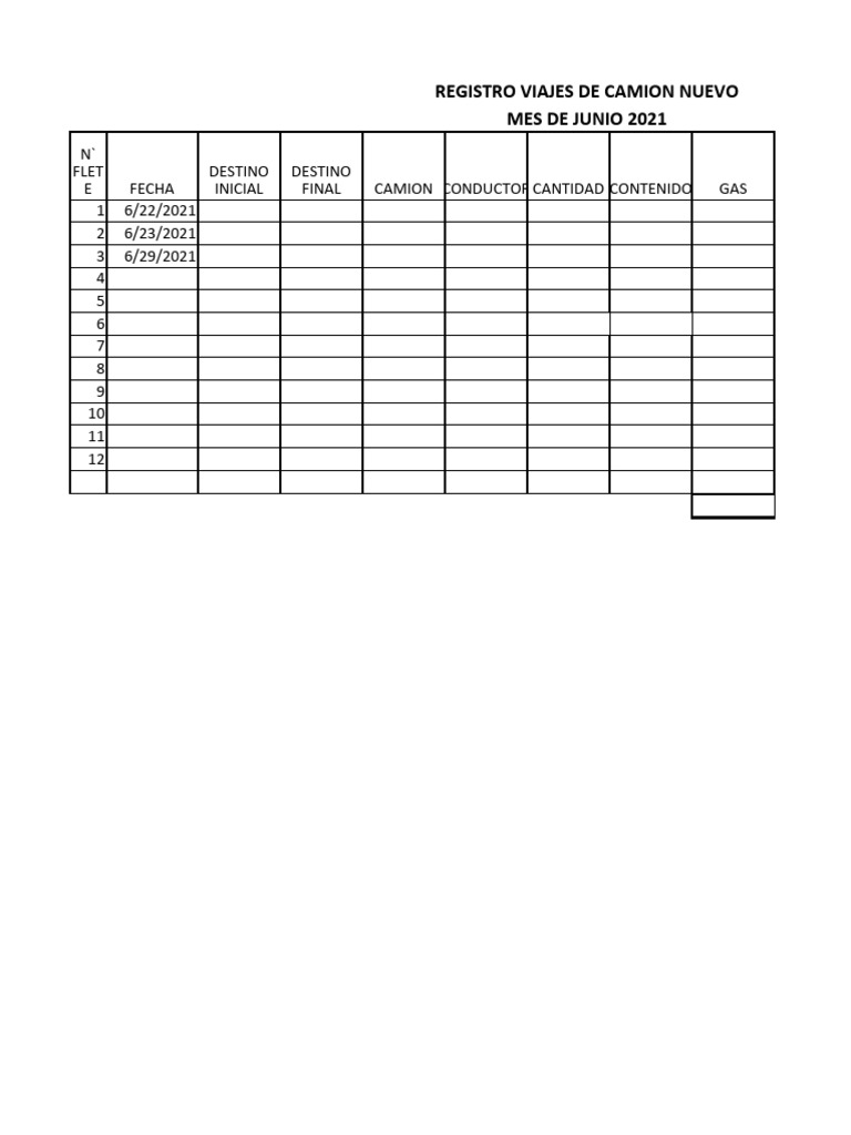 Registro De Viajes De Camión 2021 Pdf