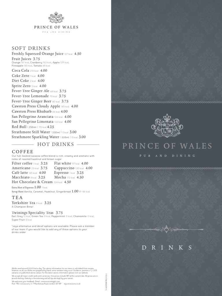 The Prince of Wales Drinks Menu | PDF | Drink | Gin
