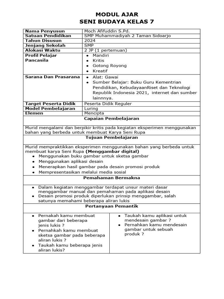Modul Ajar Sbdp 2024 | PDF