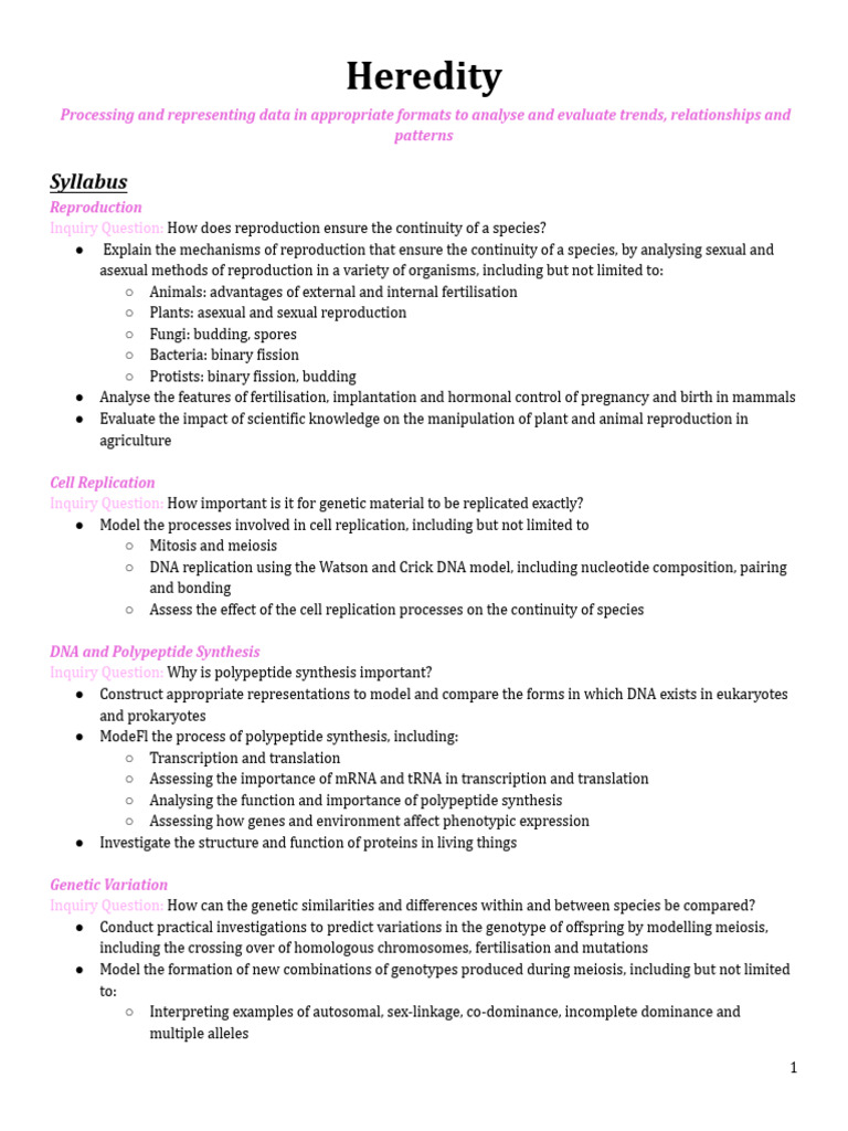 Biology HSC - Heredity | PDF | Menstrual Cycle | Reproduction