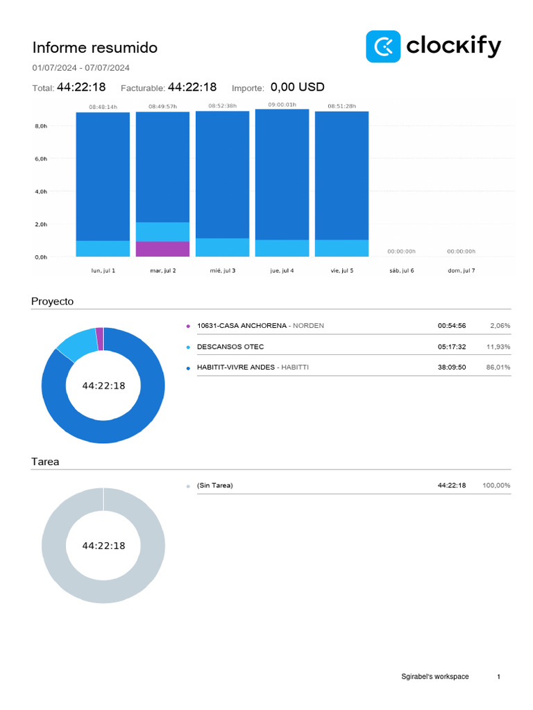 Clockify Informe de Tiempo Resumido 01 07 2024-07 07 2024 | PDF