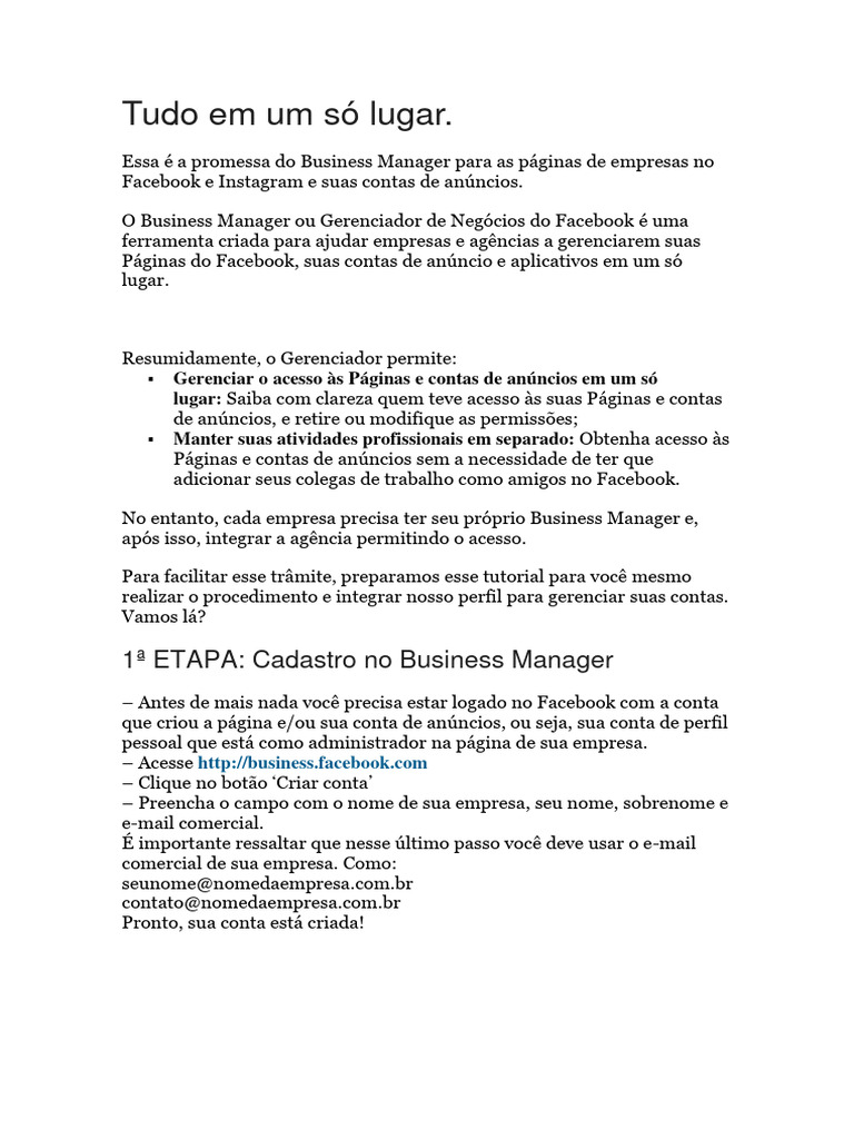 Criar Uma Business Manager | PDF | Facebook | Publicidade
