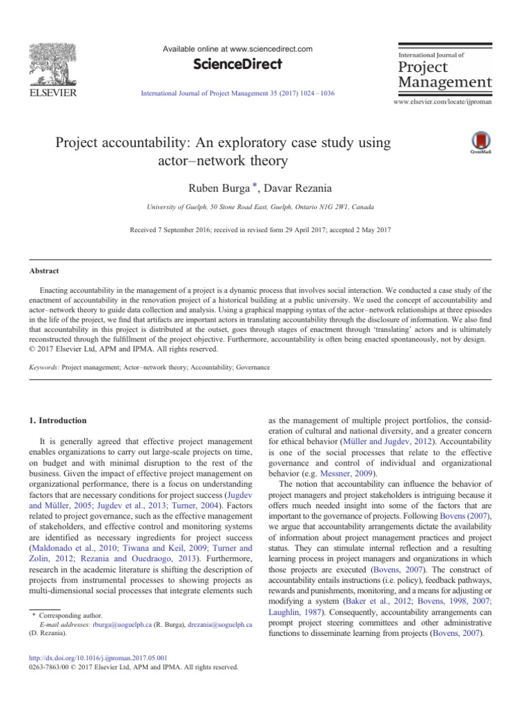 Burga & Rezania (2017) Project accountability An exploratory case study using actor–network ...