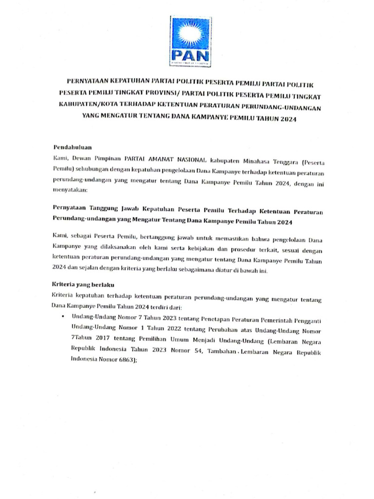 Surat Kepatuhan PAN MITRA | PDF