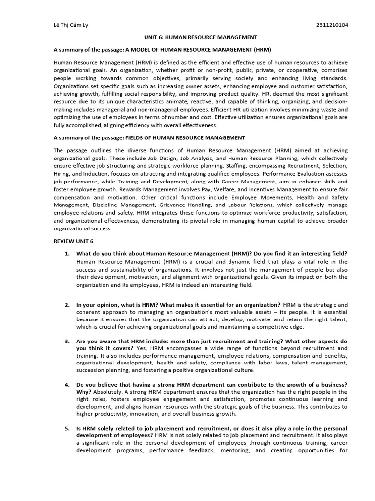 Overview of Human Resource Management | PDF | Human Resource Management ...