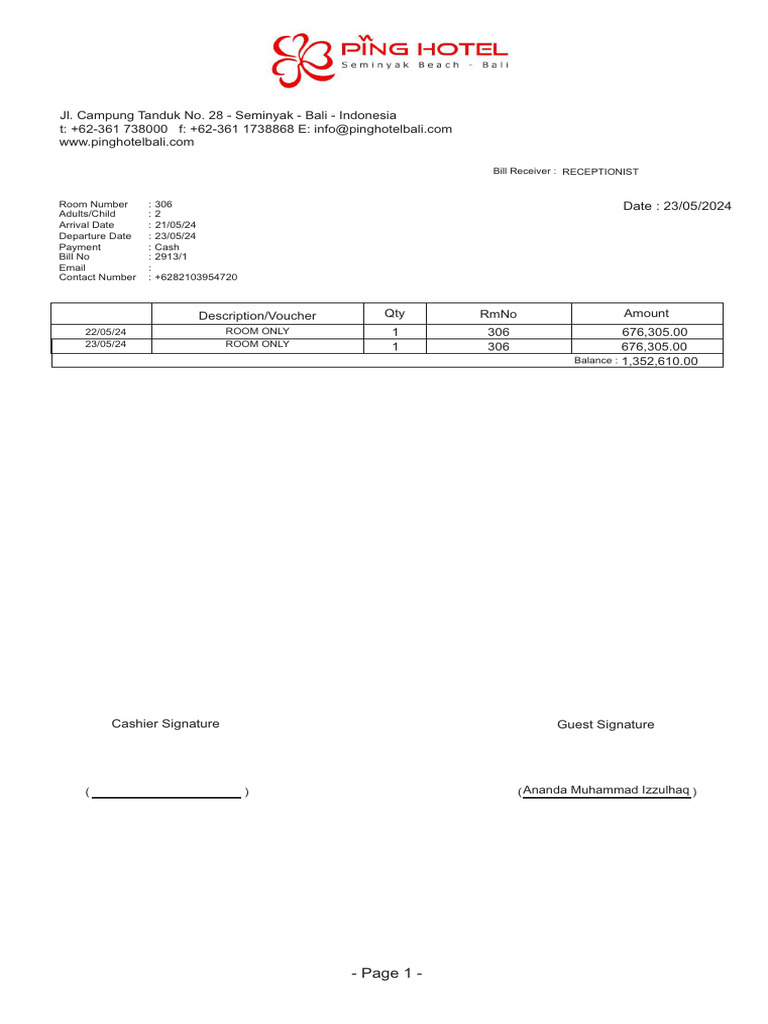 bill hotel bali | PDF