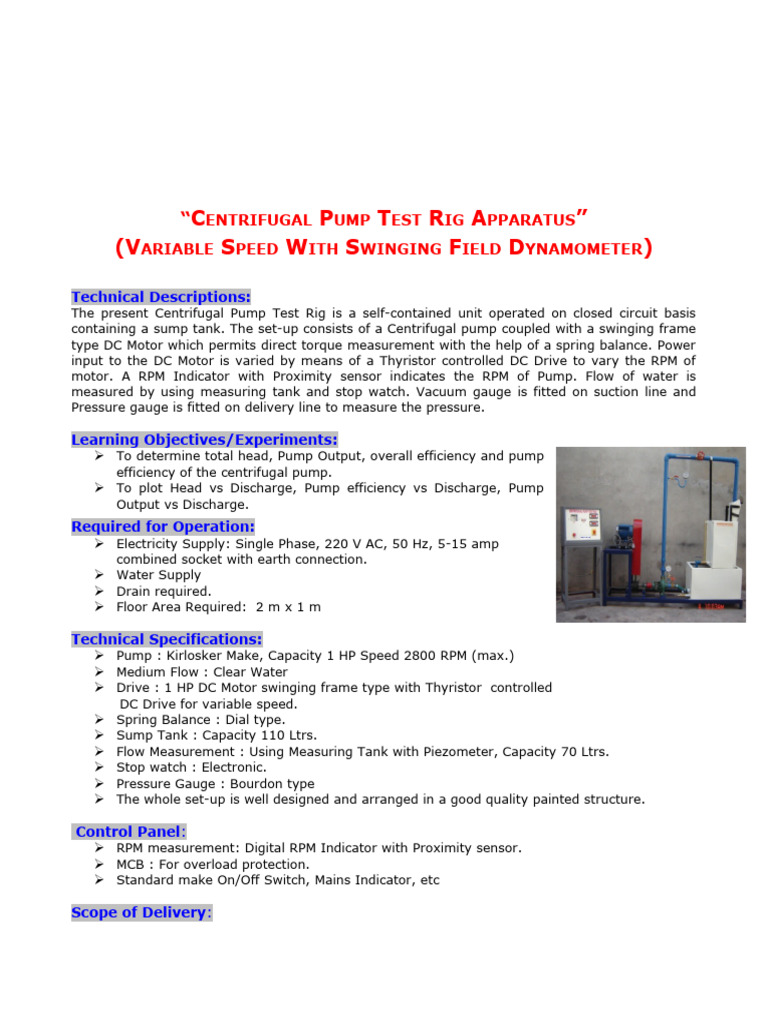 Centrifugal Pump Test Rig Apparatus | PDF | Science & Mathematics ...