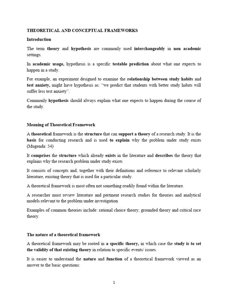 Theoretical and Conceptual Frameworks | PDF | Theory | Hypothesis