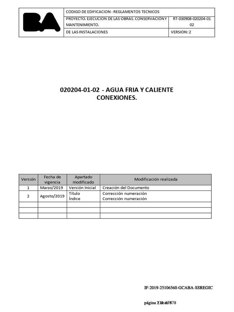 RT-020204-0102-V2-AGUA FRIA Y CALIENTE CONEXIONES | Descargar gratis PDF | Agua