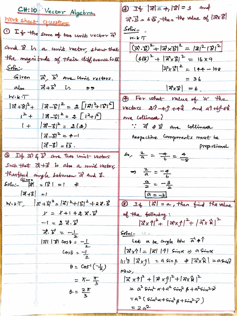 Vector Algebra Concepts and Problems | PDF | Linear Algebra | Algebra