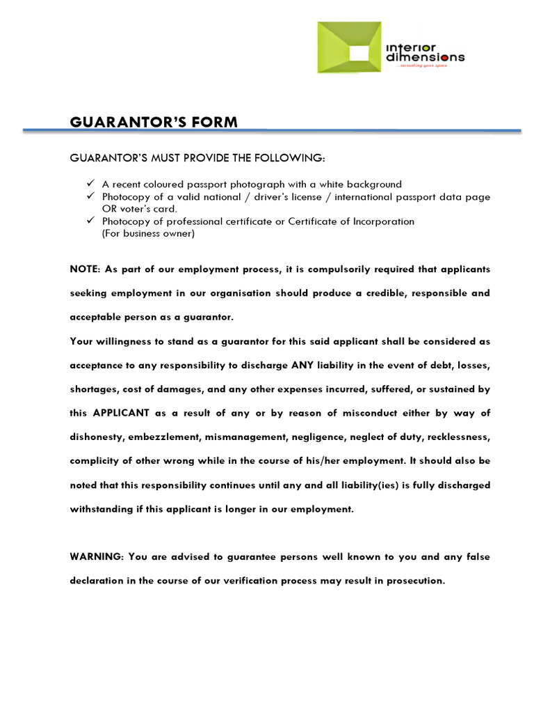 Idl Guarantor's Form-1 | PDF | Identity Document | Common Law