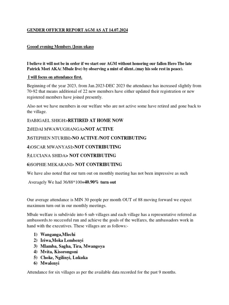 Gender Officer Report Agm Buxton as at 14.07.2024 | PDF