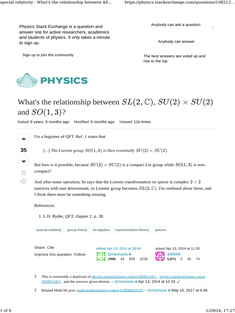 Special Relativity - What's The Relationship Between $SL (2, - Mathbb ...