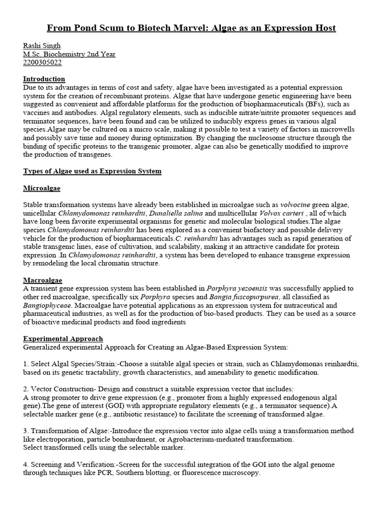 Algae Assignment | Download Free PDF | Gene Expression | Biopharmaceutical