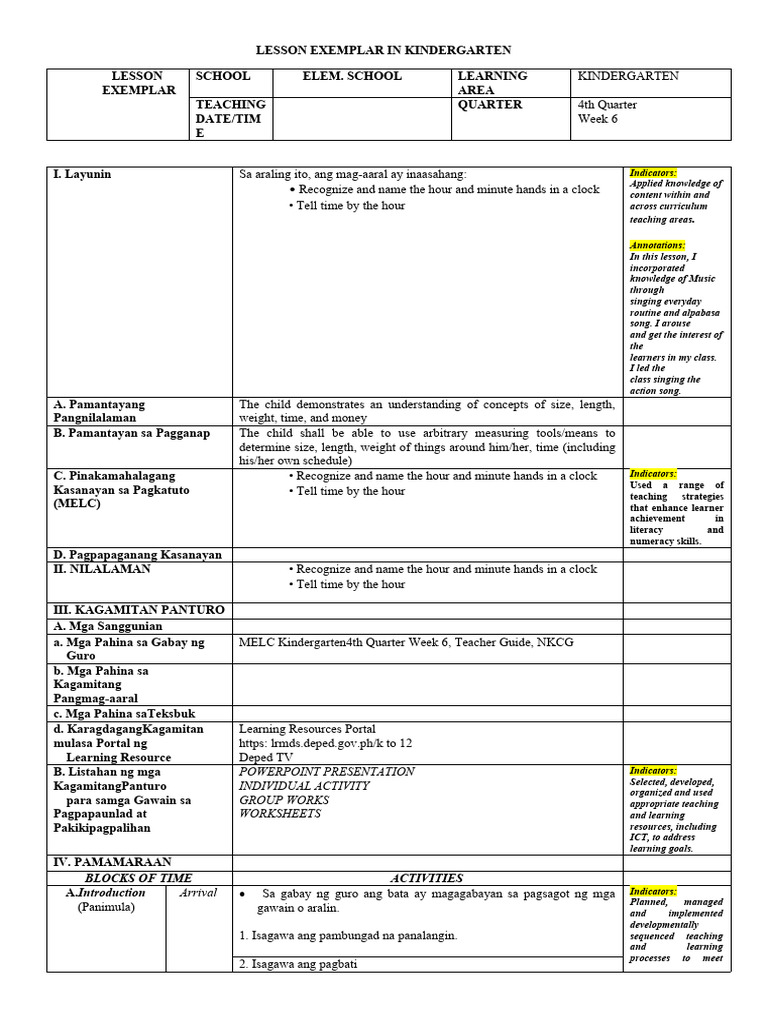 Lesson Plan With Indicators and Annotations Week 6 | PDF | Learning | Literacy