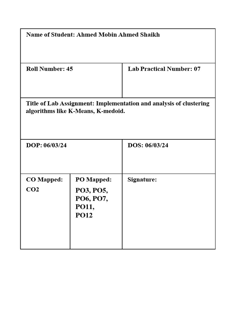 45B AIML Practical07 Clustering | PDF | Cluster Analysis | Algorithms