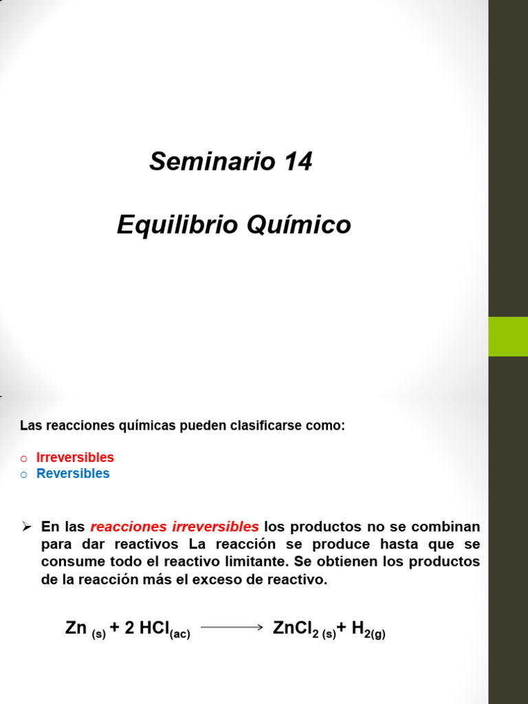 Seminario 14. Equilibrio Químico | PDF | Equilibrio químico | Reacciones químicas
