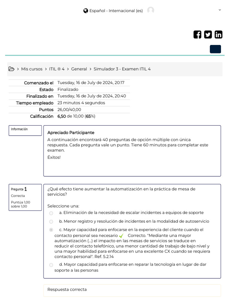 Respuestas Simulador 3 ITILV4 | PDF | Itil | Software