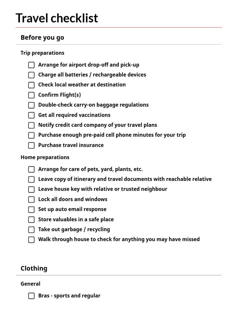 Travel Checklist - CATSA | PDF | Baggage | Clothing