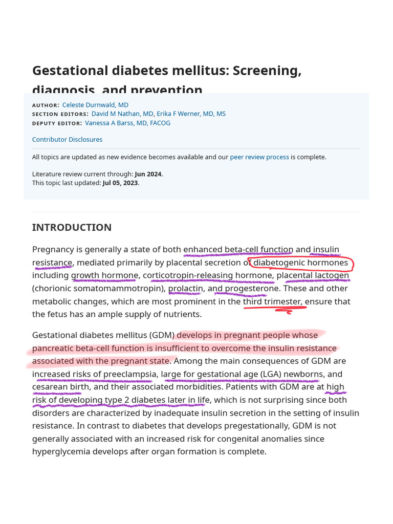 Gestational Diabetes Mellitus - Screening, Diagnosis, and Prevention ...