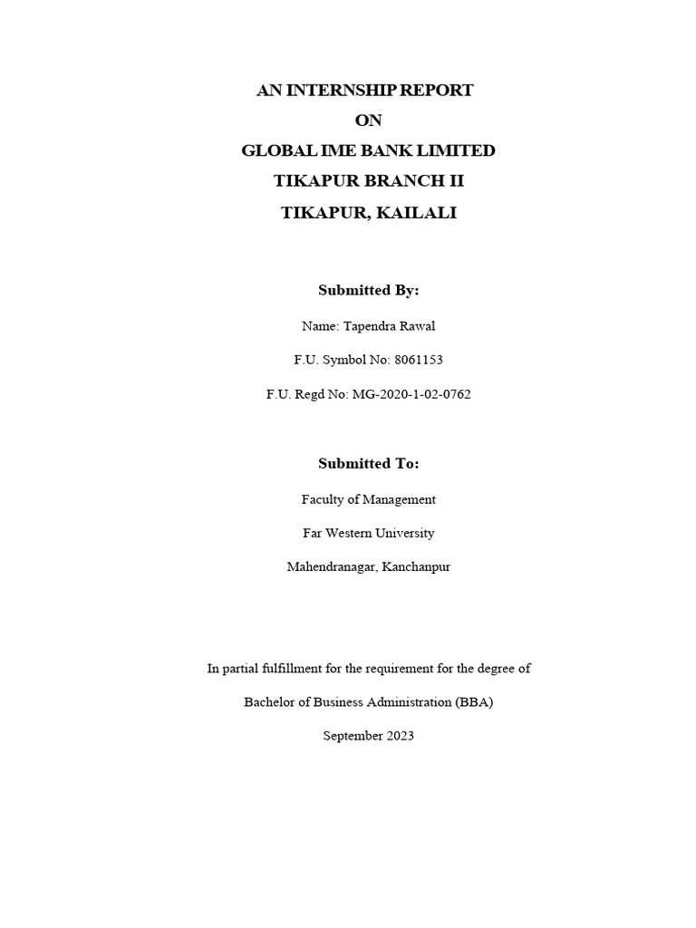 Internship Report: Global IME Bank | PDF | Banks | Securities (Finance)