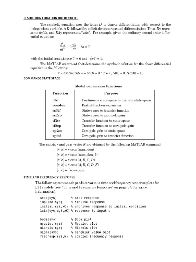 Quelques Commandes MATLAB | PDF