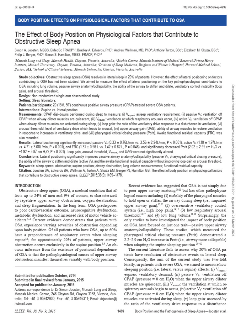 The Effect of Body Position On Physiological Factors That Contribute ...