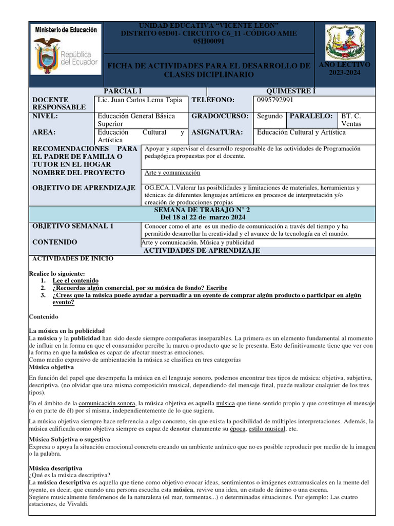 Ficha Ped 2do Inf ECA 3ertrim | PDF | Publicidad | Marketing