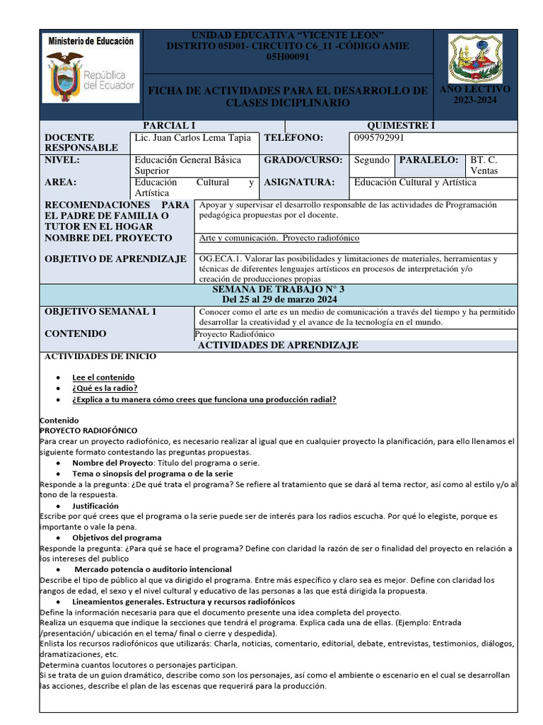 Ficha Ped 2do Inf ECAde 3er Trim | PDF | Radiodifusión | Podcast