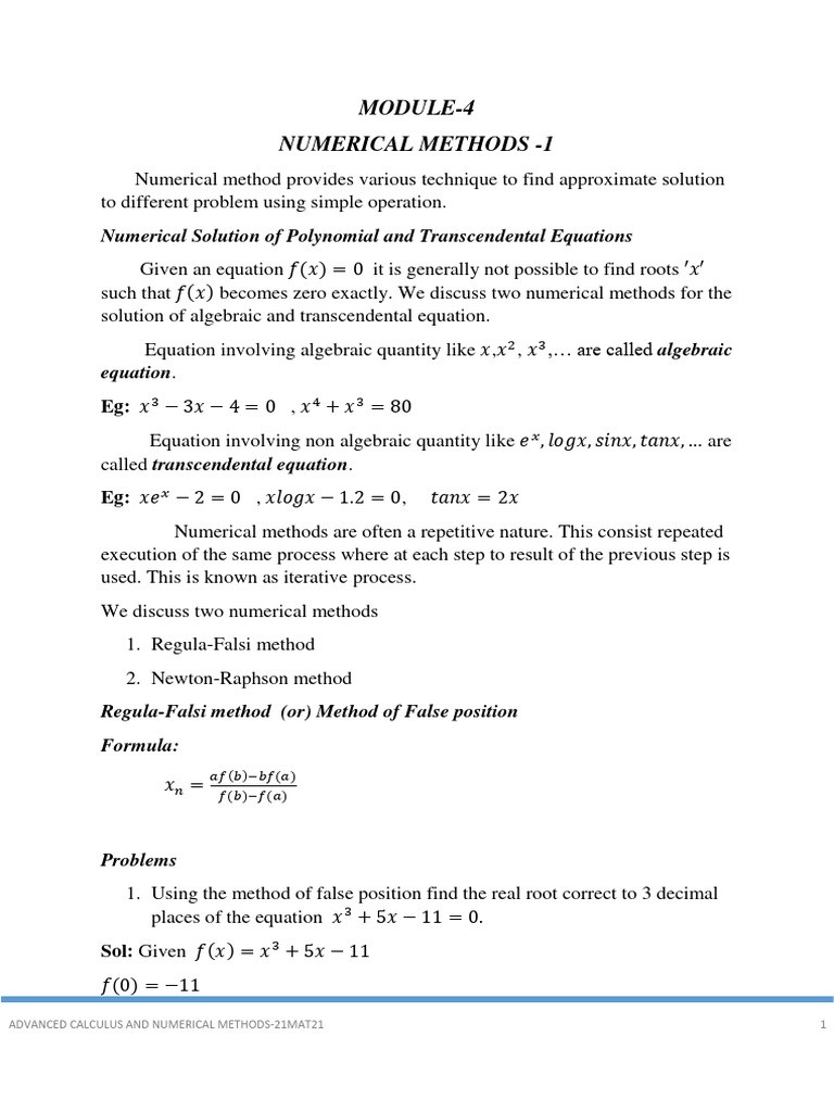 Module 4 Numerical Methods 1 | PDF | Numerical Analysis | Equations Module 4 Numerical Methods 1 | PDF | Numerical Analysis | Equations