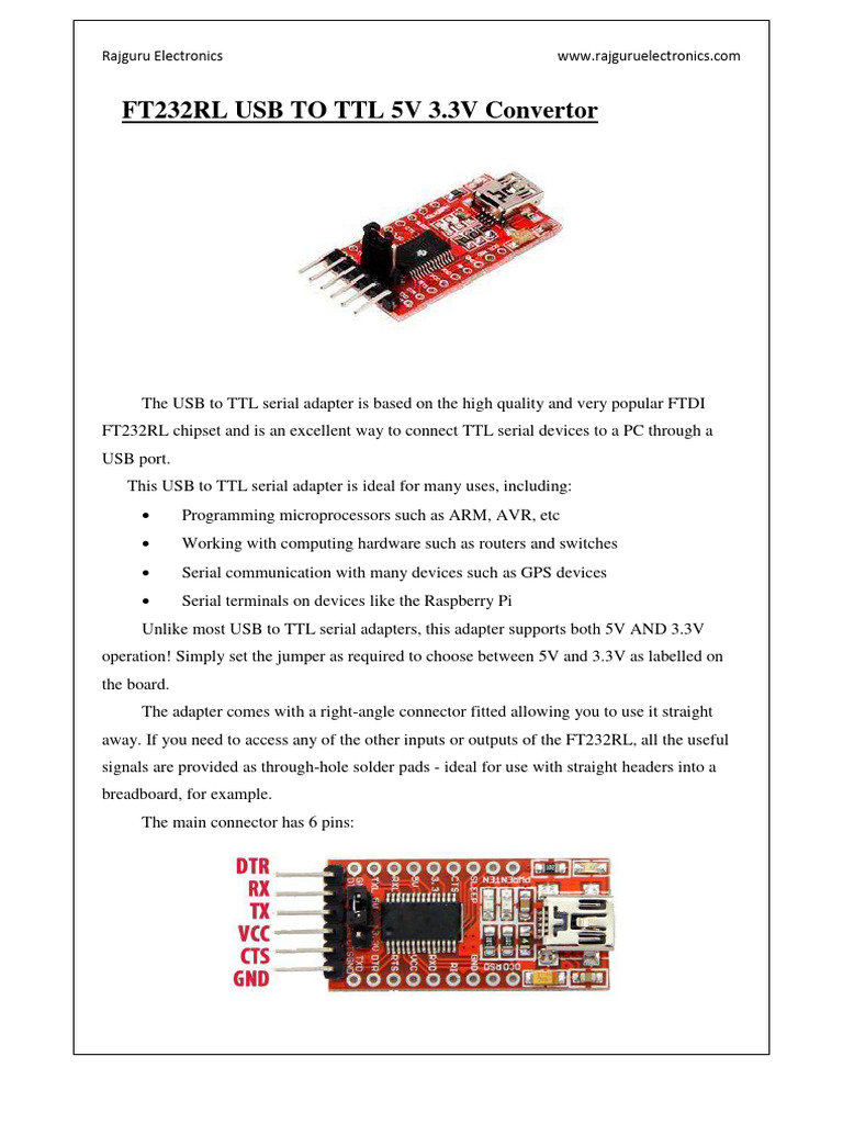Ft232rl Usb To Ttl Converter Datasheet Download Free Pdf Usb Computer Hardware 
