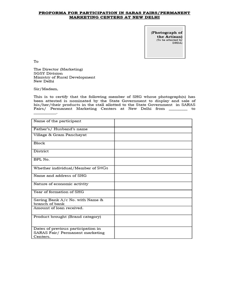 Revised - Proforma Saras Mela Form | PDF