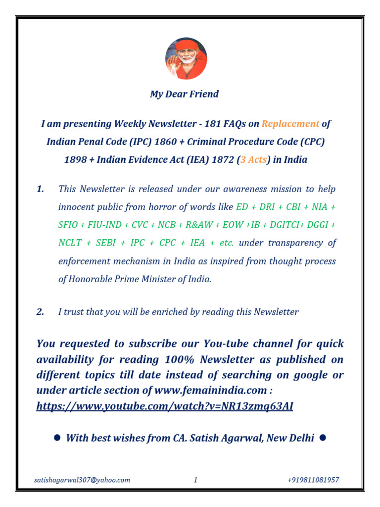 Faq - Replacement of Ipc + CPC + Iea | PDF | Crimes | Crime & Violence