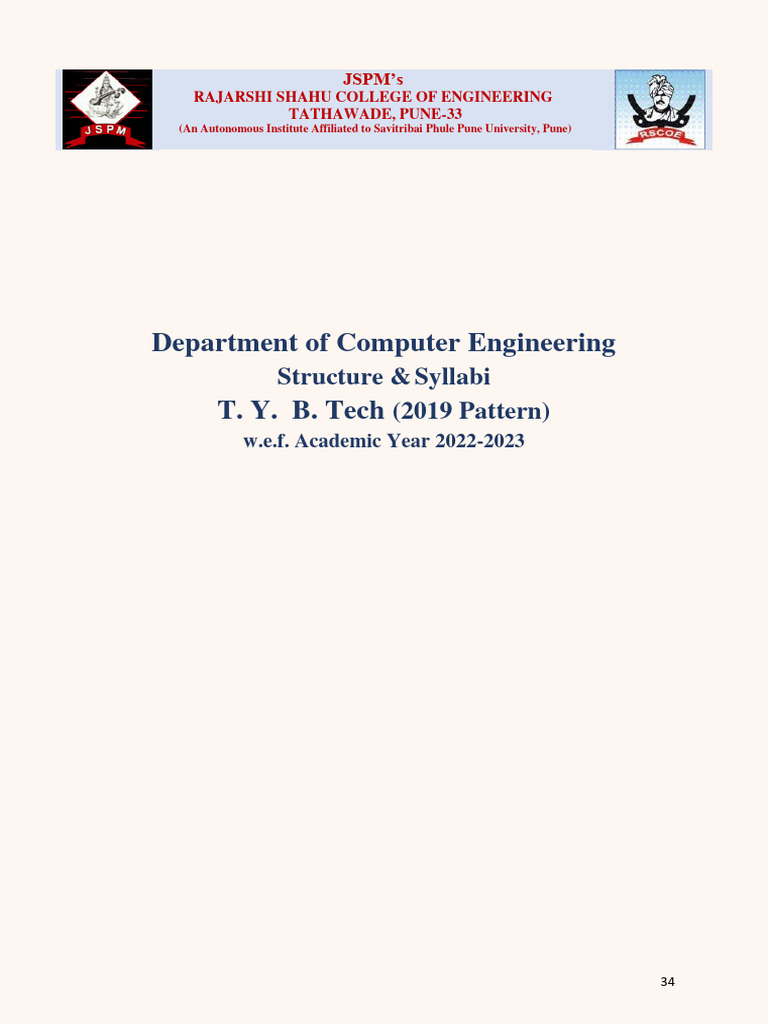 Department of Computer Engineering T. Y. B. Tech: Structure & Syllabi (2019 Pattern) | PDF ...