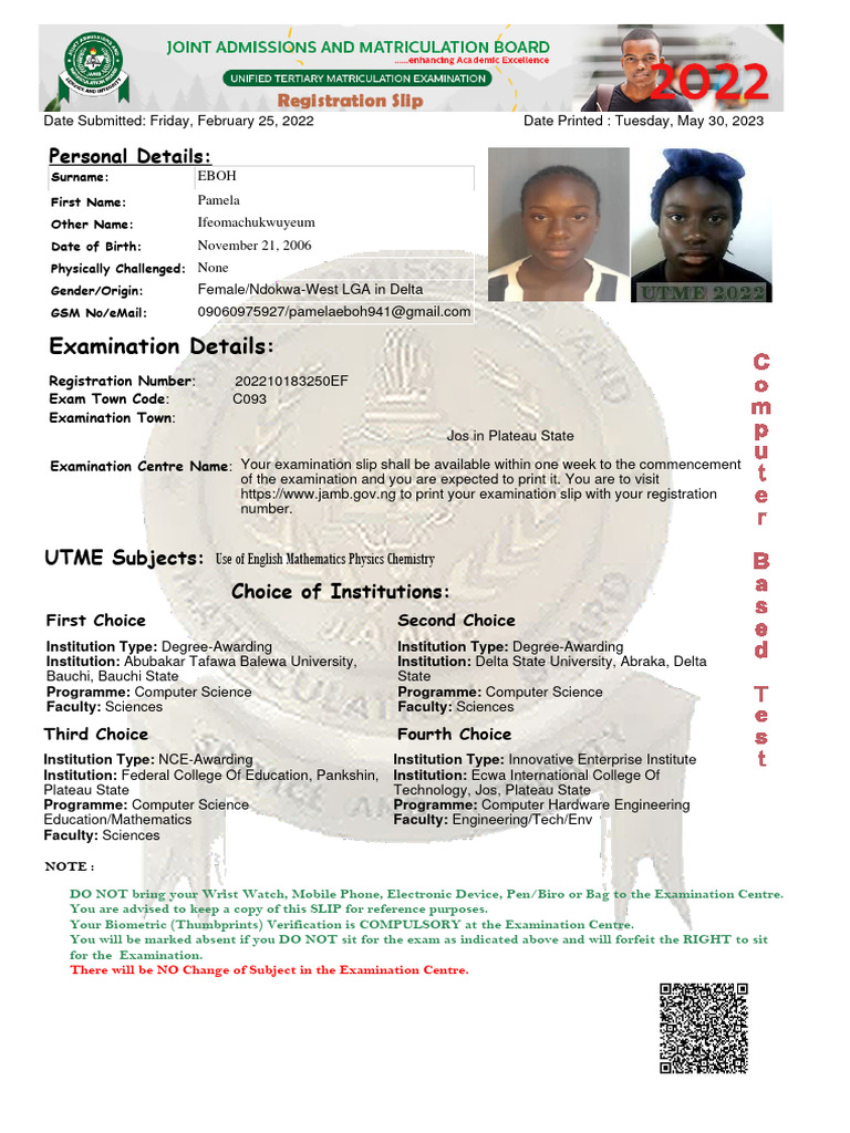 2022RegistrationSlip Ifeoma CS | Download Free PDF | Computing