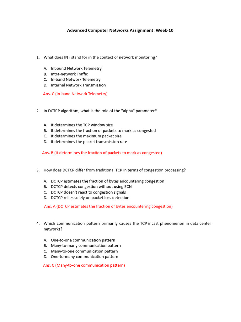 Advanced Computer Networks Week-10 Assignment | PDF | Network Congestion | Computer Network