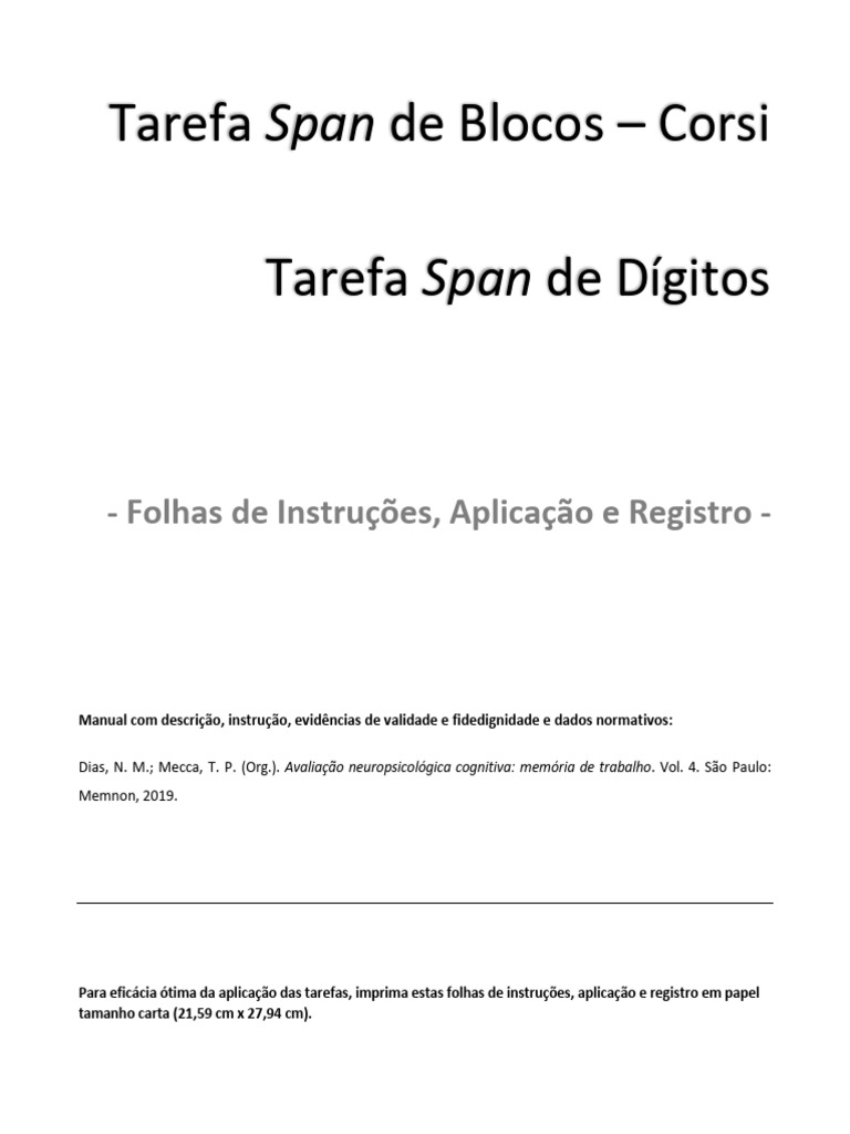 Instruções para Tarefa Span Corsi | PDF