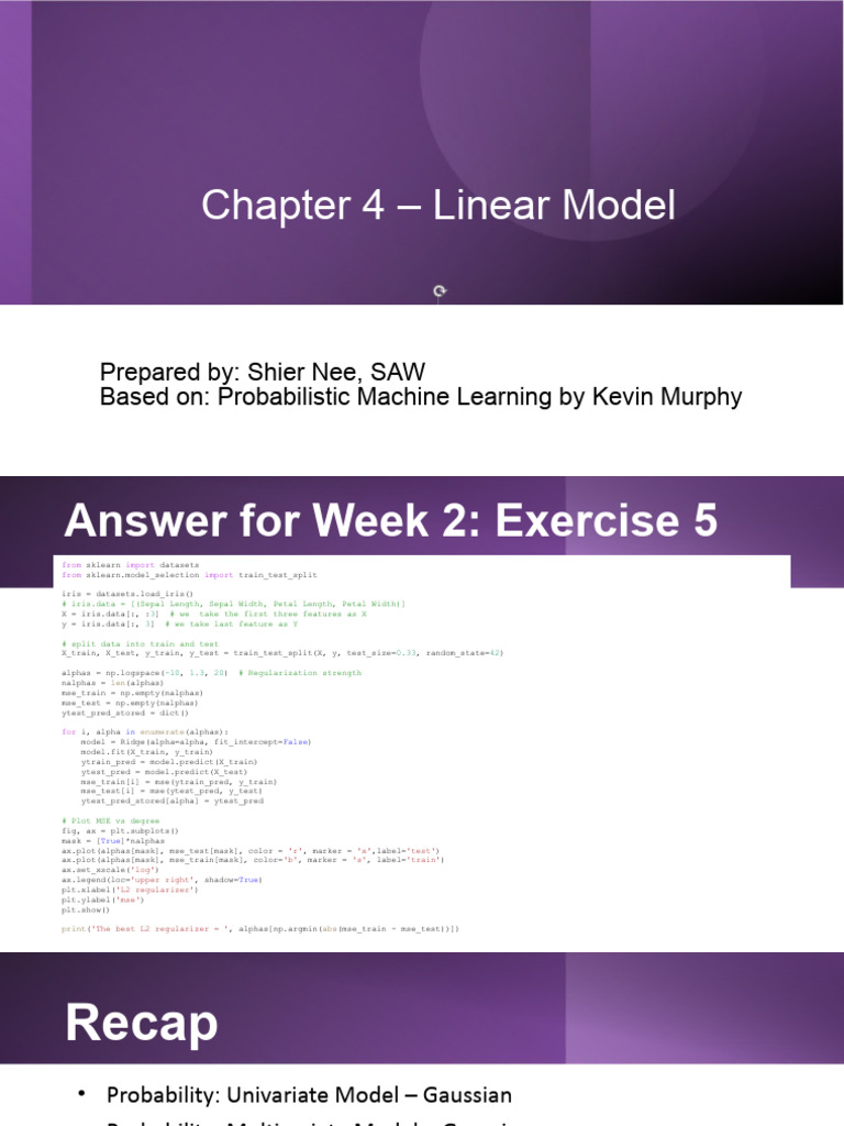 Chapter 4 - Linear Model: Prepared By: Shier Nee, SAW Based On ...
