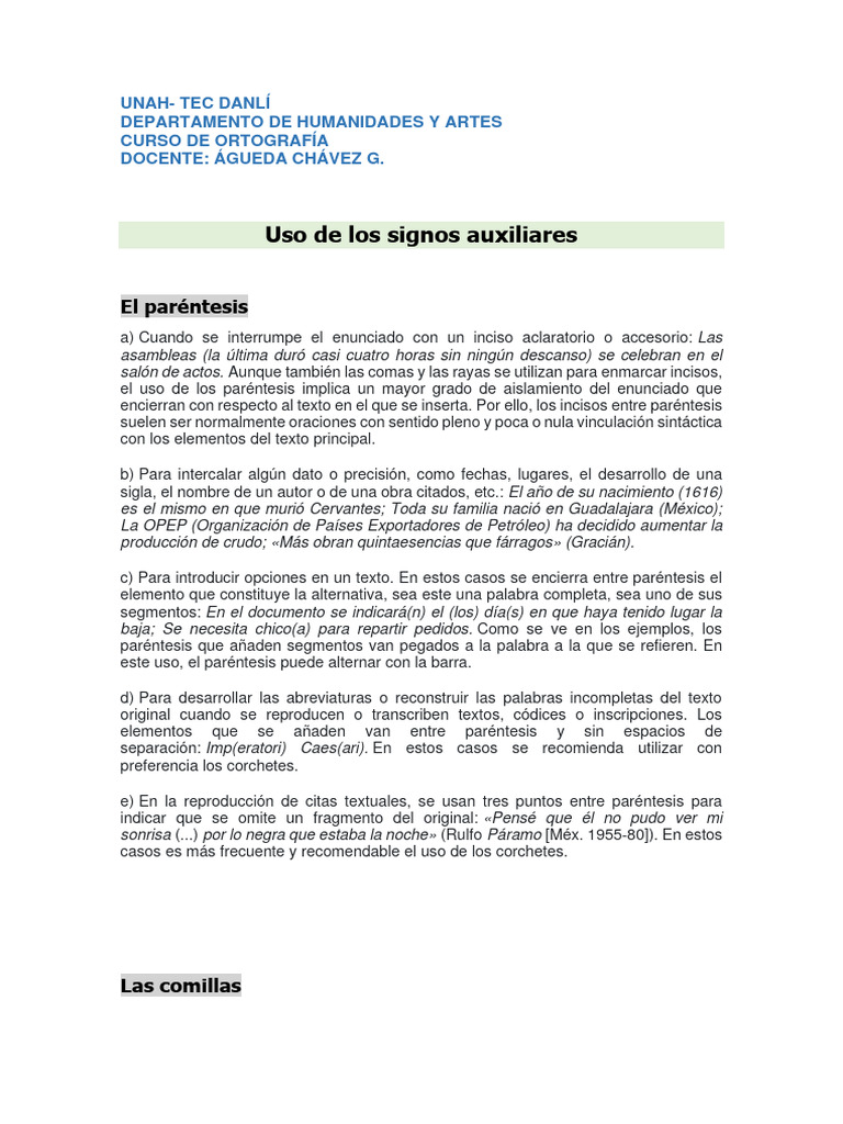 Uso de Paréntesis, Comillas y Guion | PDF | Soporte | Mecánica del lenguaje