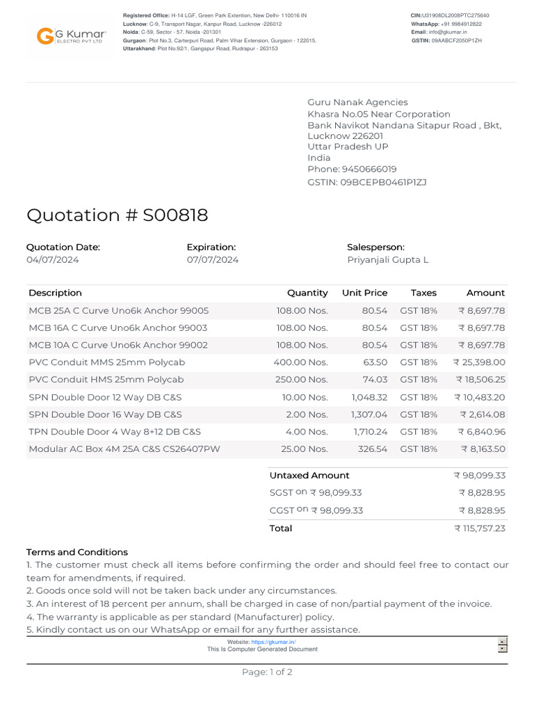 Quotation - S00818 | PDF | Taxes | Payments