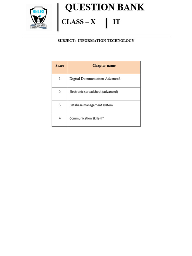 Class X It Question Bank (TS) | PDF | Spreadsheet | Worksheet