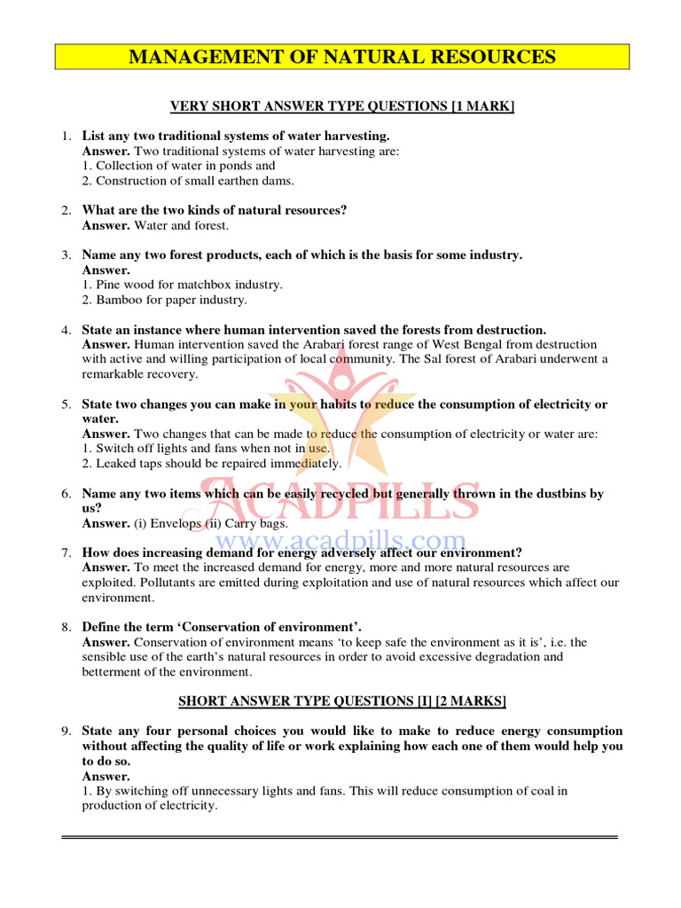 Management of Natural Resources Important Questions | PDF | Fuels ...