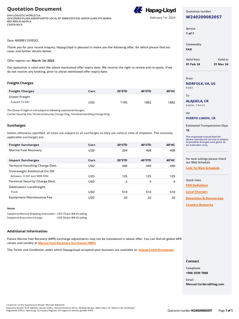 Quotation W240200082057 USORF CRAJU | PDF | Cargo | Freight Transport