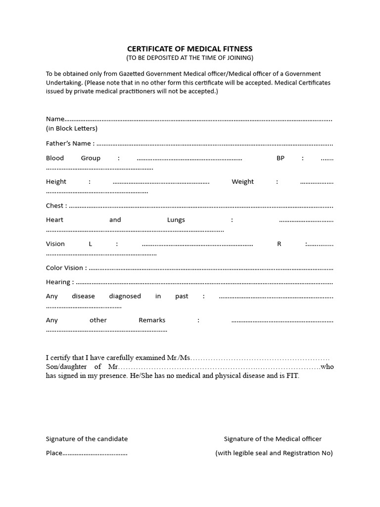 Sample Certificate of Medical Fitness | PDF | Sports & Recreation