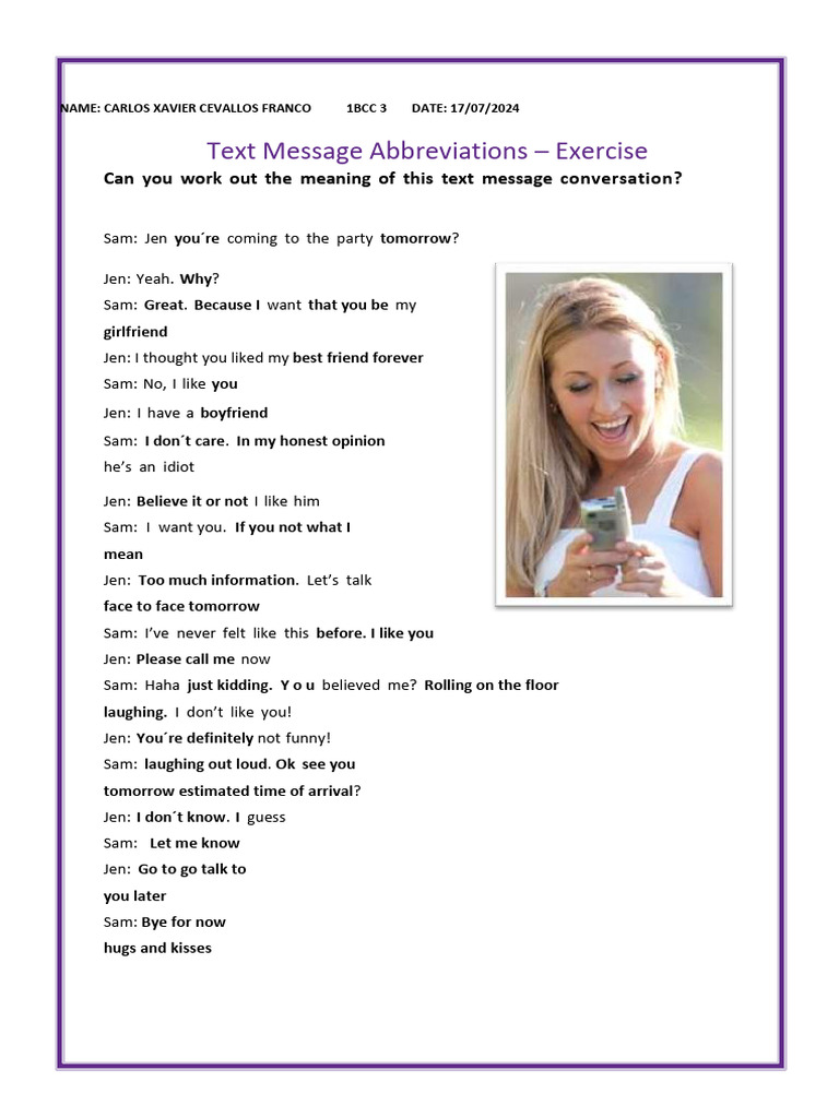 Text Message Abbreviations – Exercise | PDF