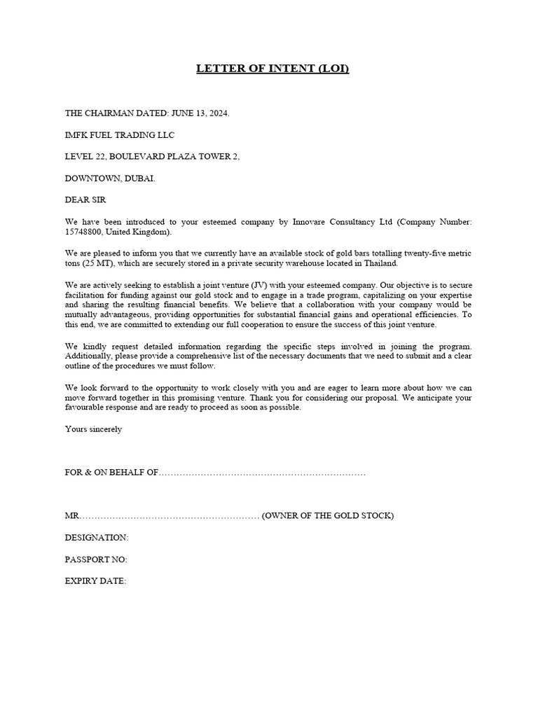 Letter of Intent 1 | PDF | Law