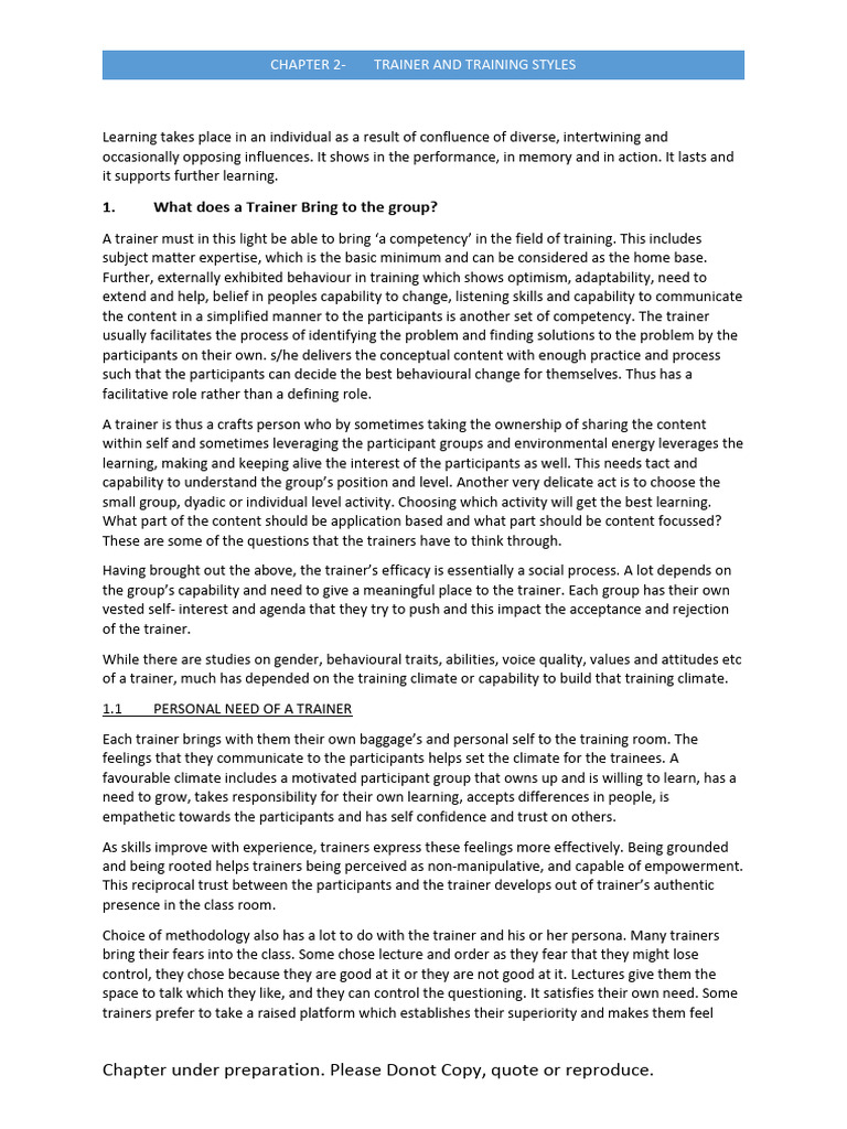 Chapter 2 - Learning and Training Styles | PDF | Learning ...