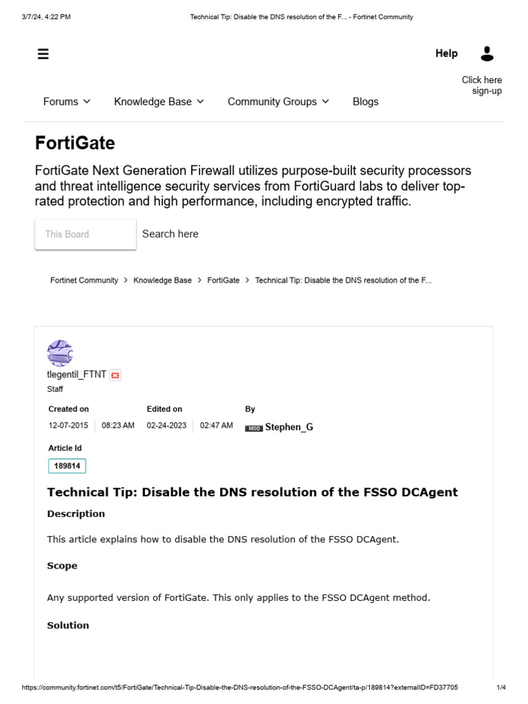 Technical Tip - Disable The DNS Resolution of The F... - Fortinet Community | PDF | Domain Name ...